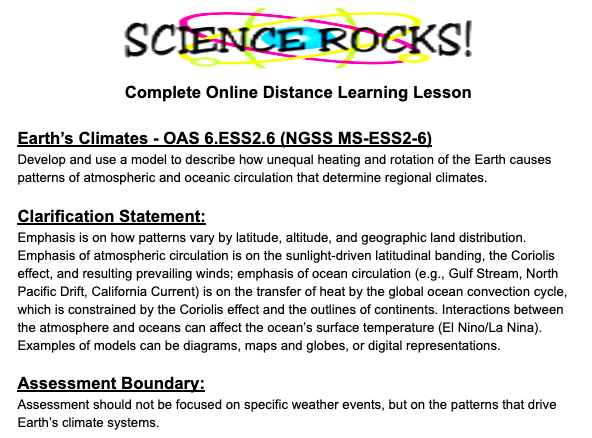 Complete Online Distance Learning Earth's Climates 6.ESS2.6, MS-ESS2-6 ...
