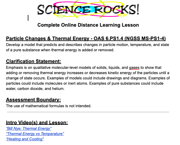 Complete Online Distance Learning Particle Changes & Energy 6.PS1.4, MS ...
