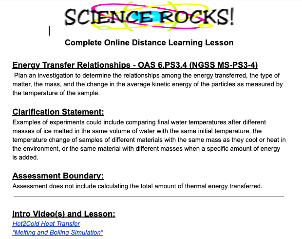 Complete Online Distance Learning Energy Transfer Relationship 6.PS3.4 ...