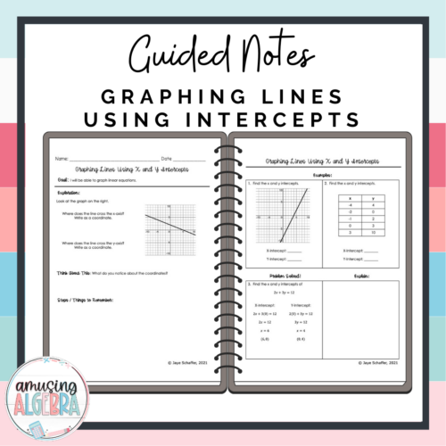 Algebra 1 Graphing Lines Using Intercepts Scaffolded Guided Notes ...