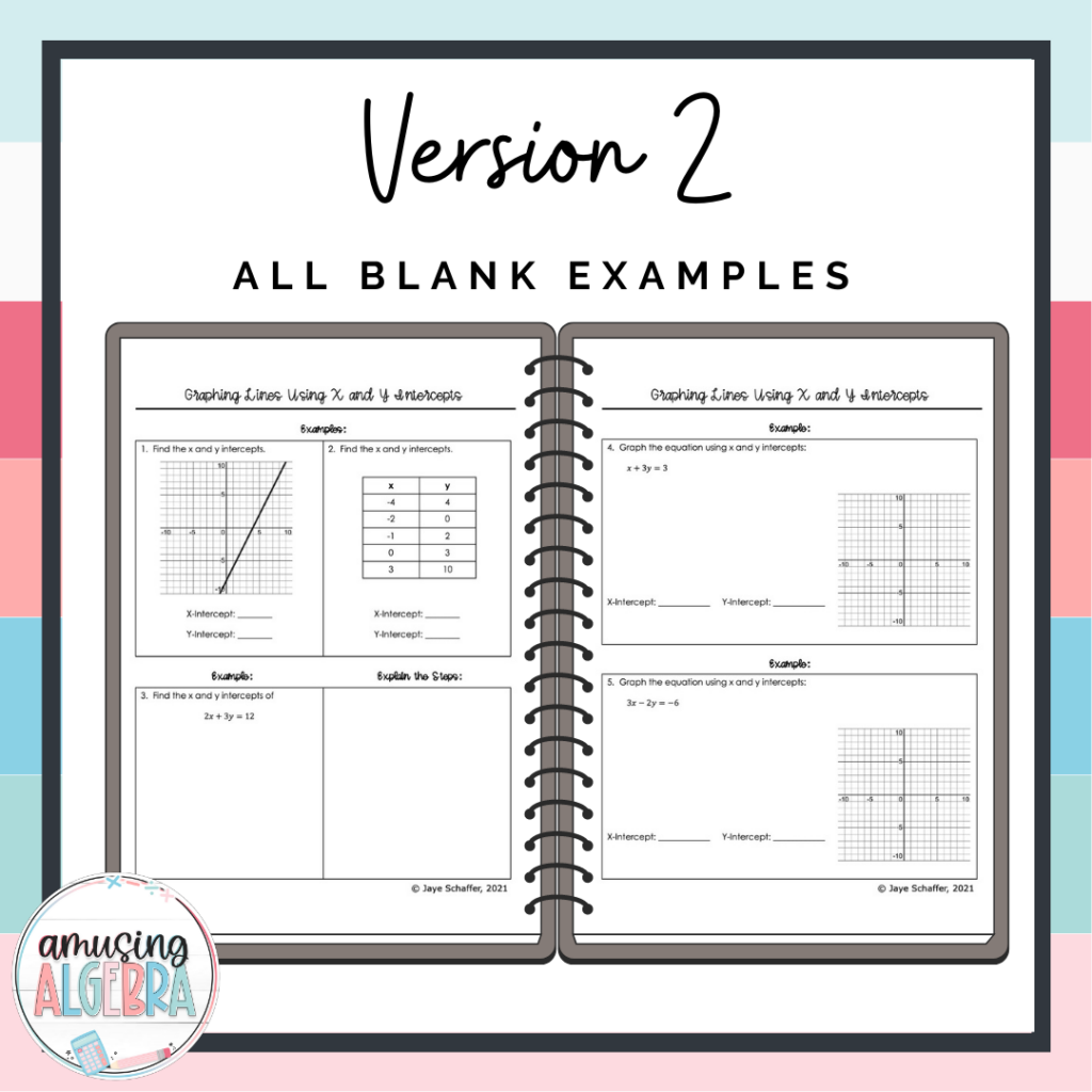 Algebra 1 Graphing Lines Using Intercepts Scaffolded Guided Notes ...