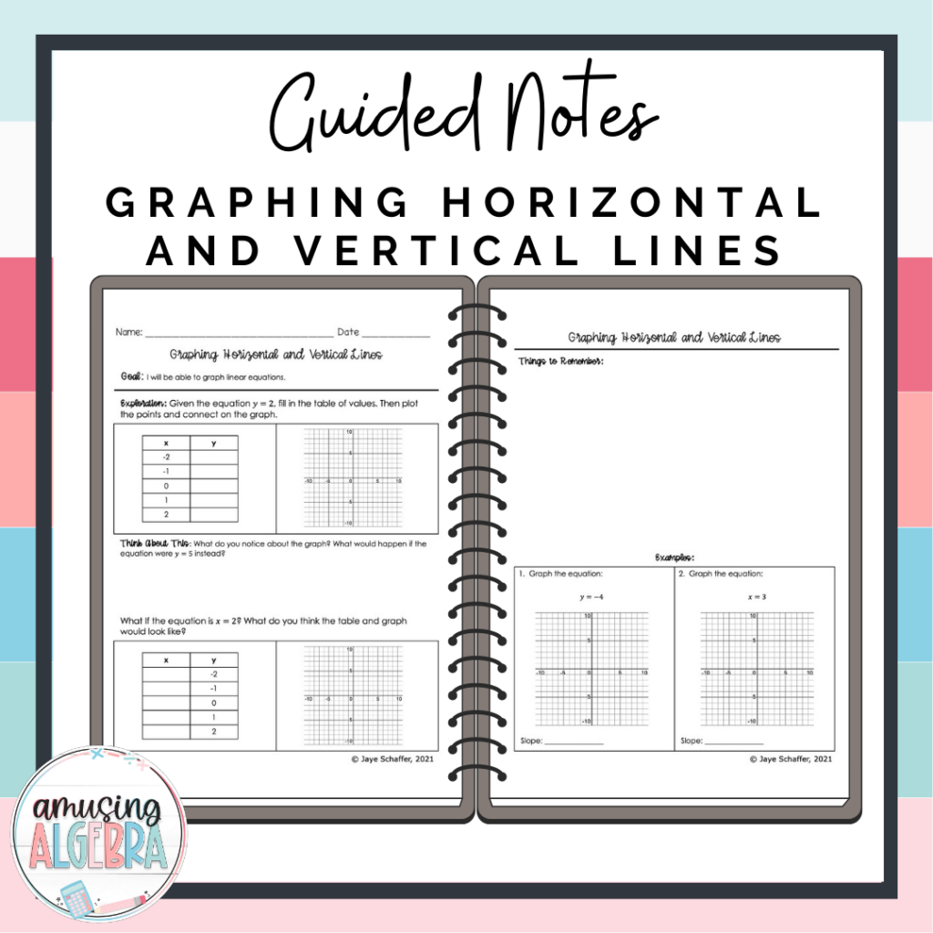 Algebra 1 Graphing Horizontal and Vertical Lines Guided Notes | Made By ...