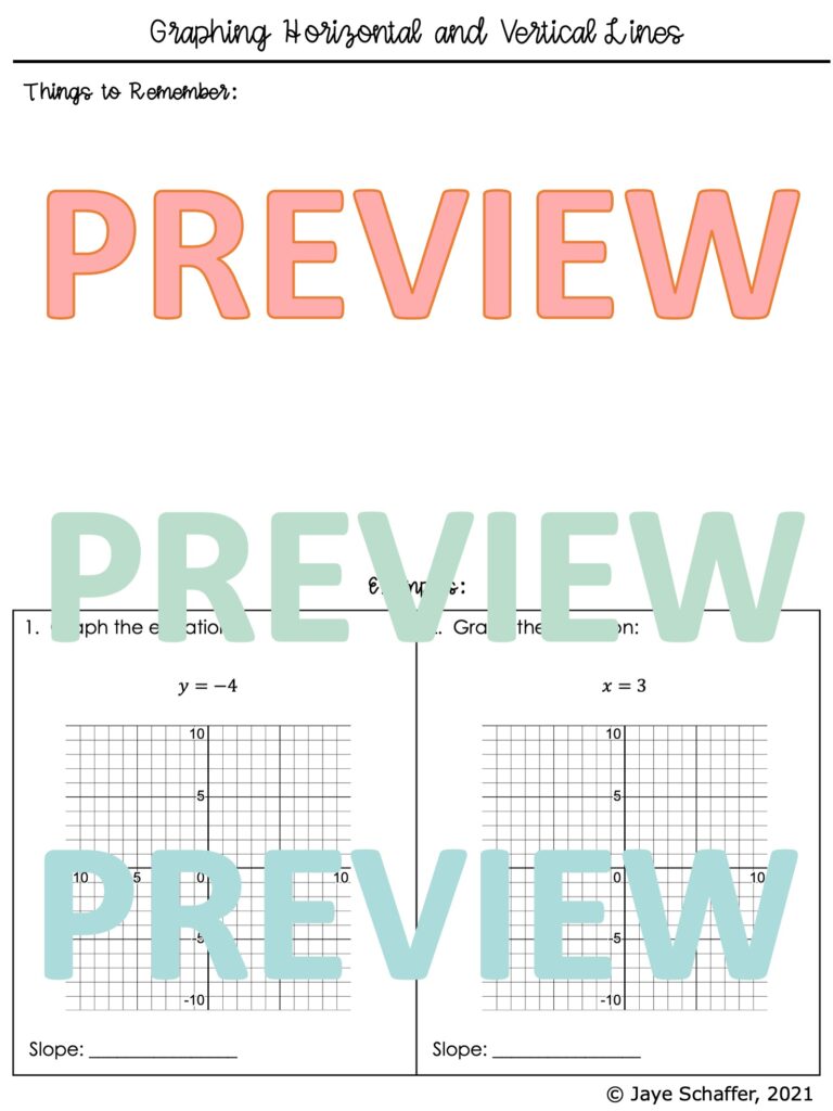 Algebra 1 Graphing Horizontal and Vertical Lines Guided Notes | Made By ...