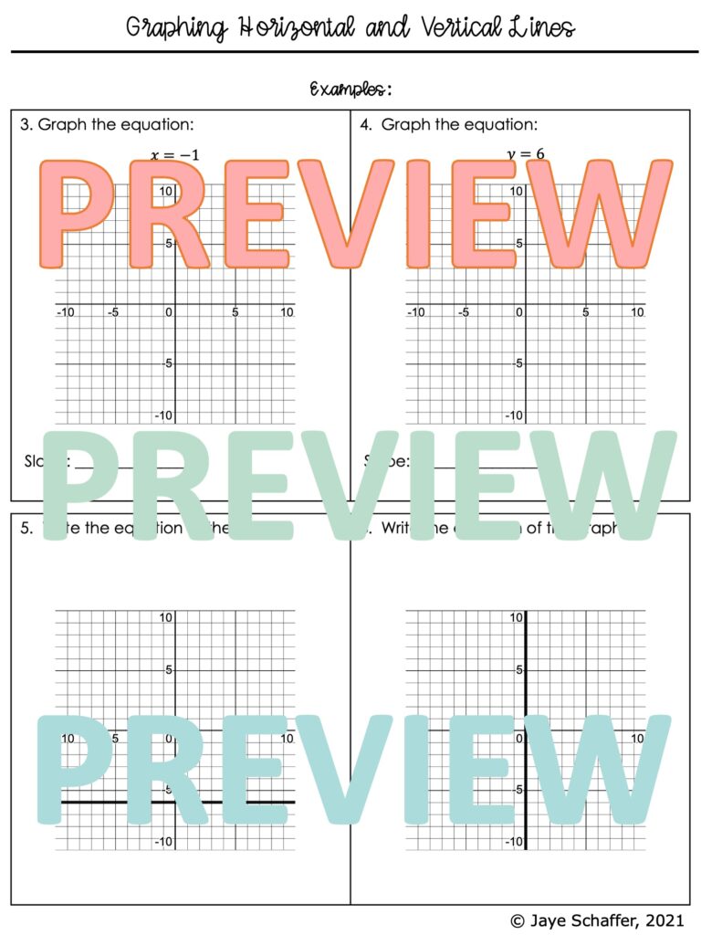 Algebra 1 Graphing Horizontal and Vertical Lines Guided Notes | Made By ...