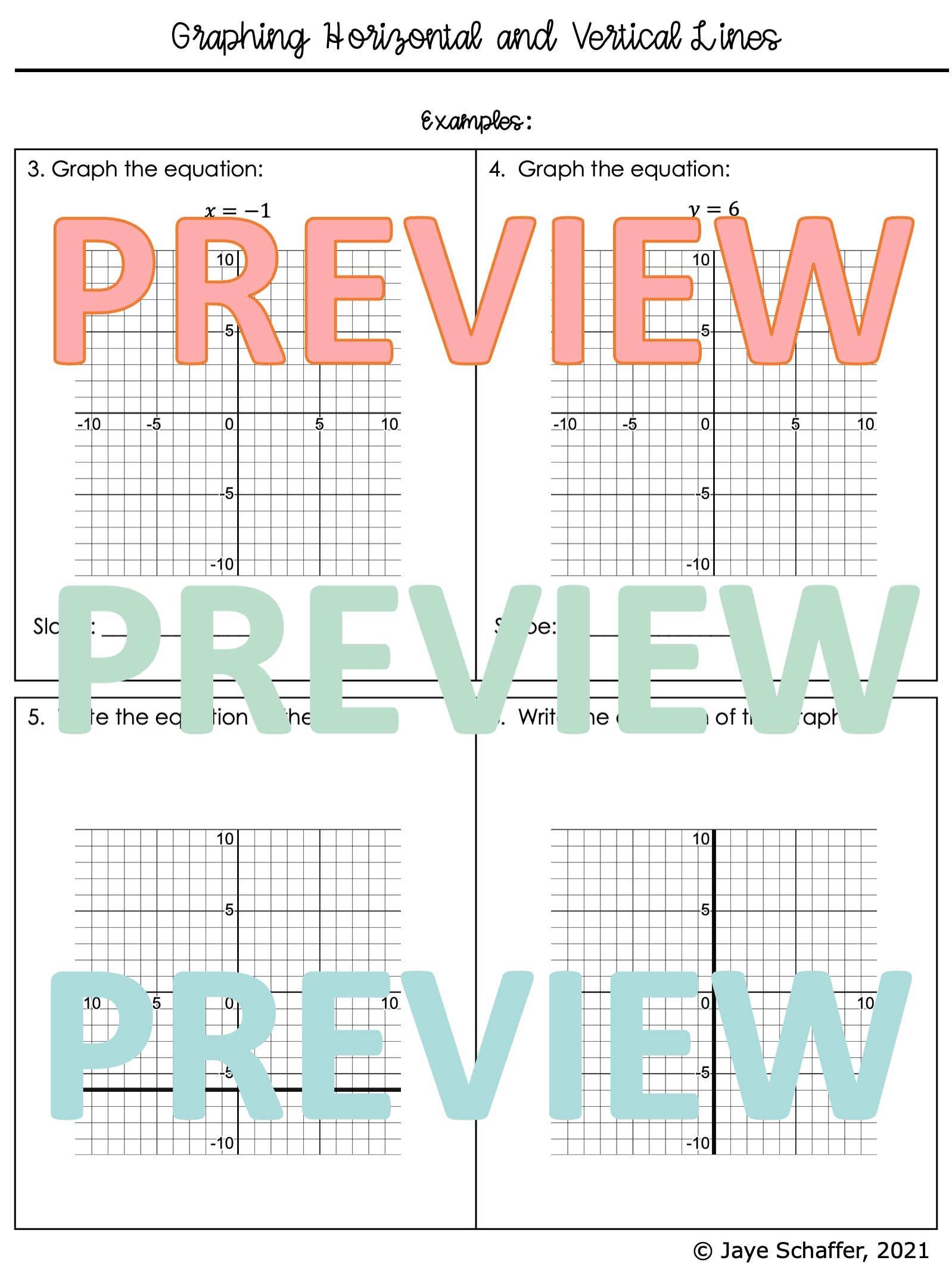 Algebra 1 Graphing Horizontal and Vertical Lines Guided Notes | Made By ...
