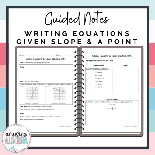 Algebra 1 Writing Linear Equations Given Slope and Point Scaffolded ...