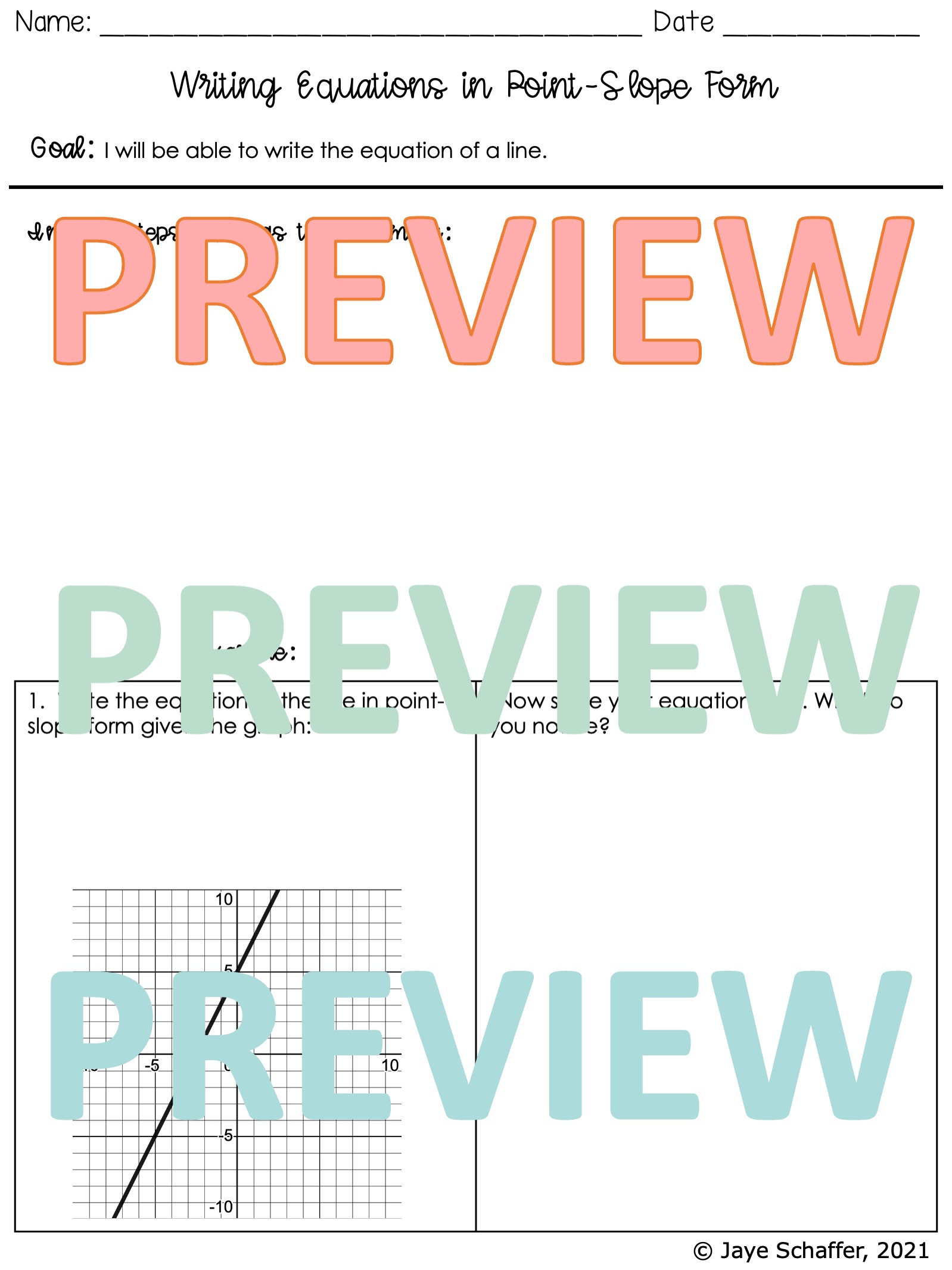 Algebra 1 Writing Linear Equations in Point Slope Form Guided Notes ...