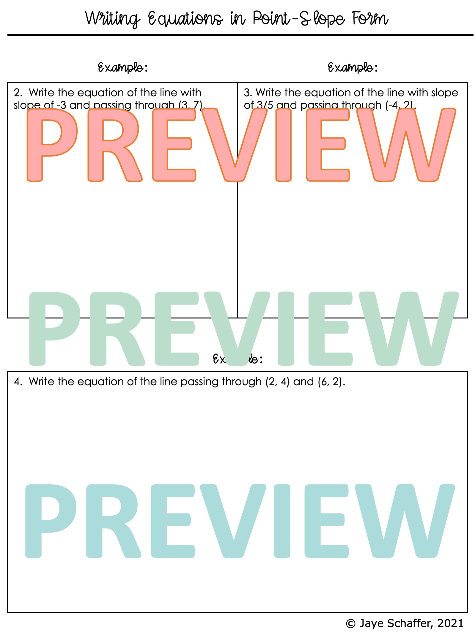 Algebra 1 Writing Linear Equations in Point Slope Form Guided Notes ...