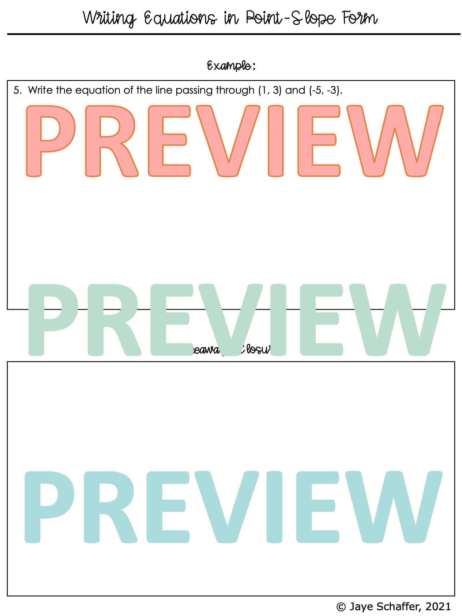 Algebra 1 Writing Linear Equations in Point Slope Form Guided Notes ...