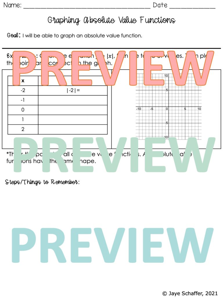 Algebra 1 Graphing Absolute Value Functions Guided Notes | Made By Teachers