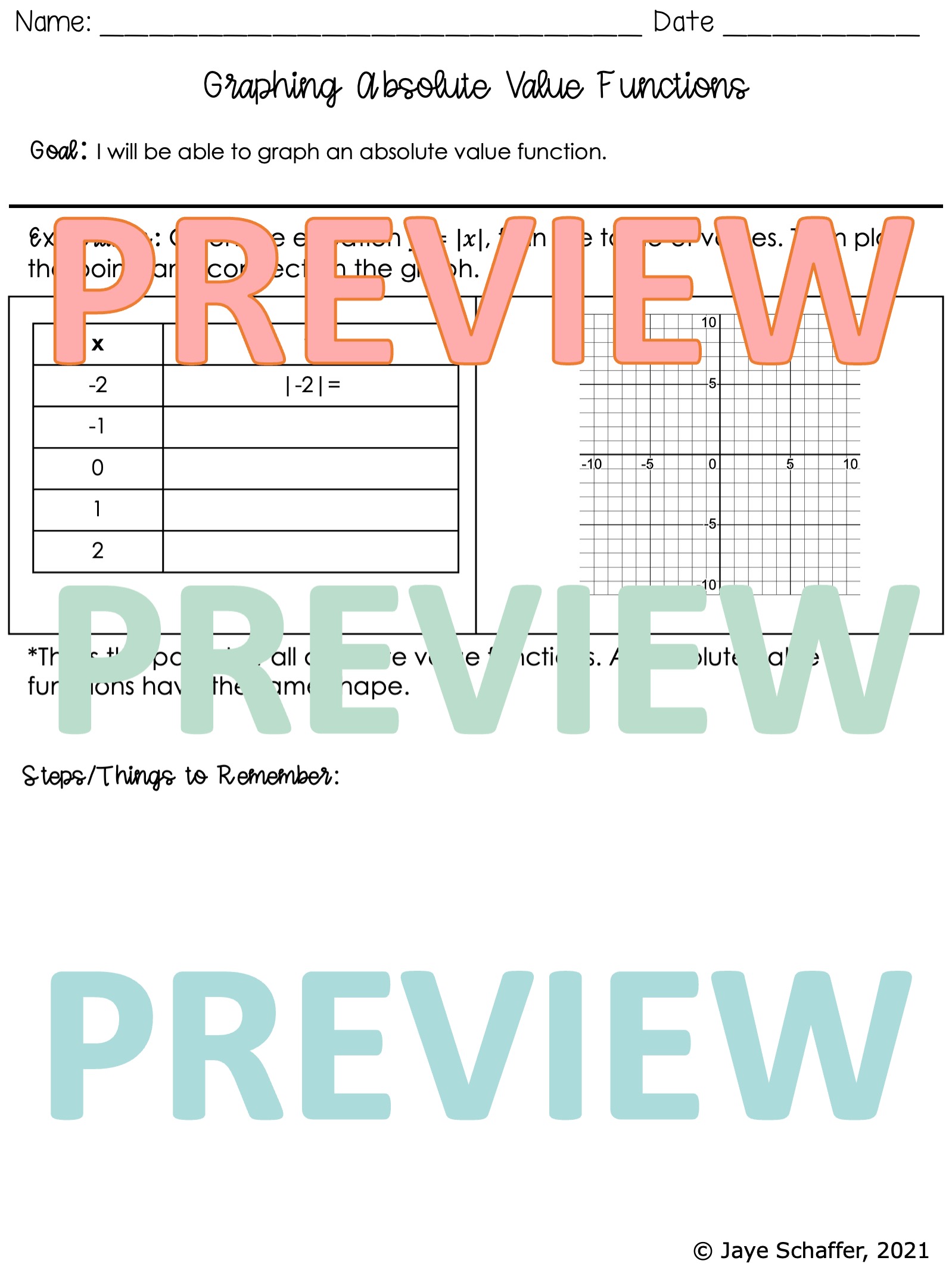 Algebra 1 Graphing Absolute Value Functions Guided Notes Made By Teachers