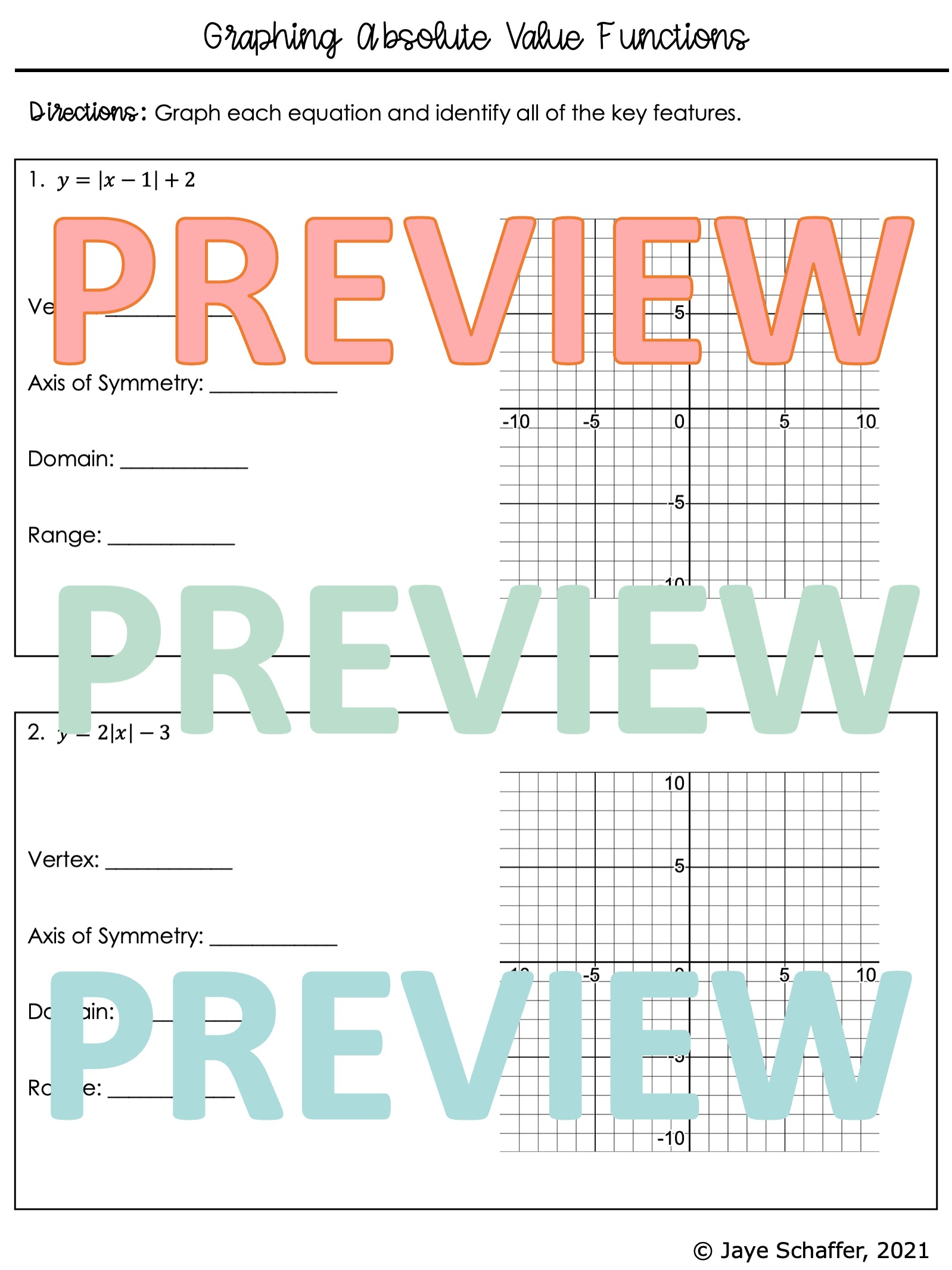 Algebra 1 Graphing Absolute Value Functions Guided Notes | Made By Teachers