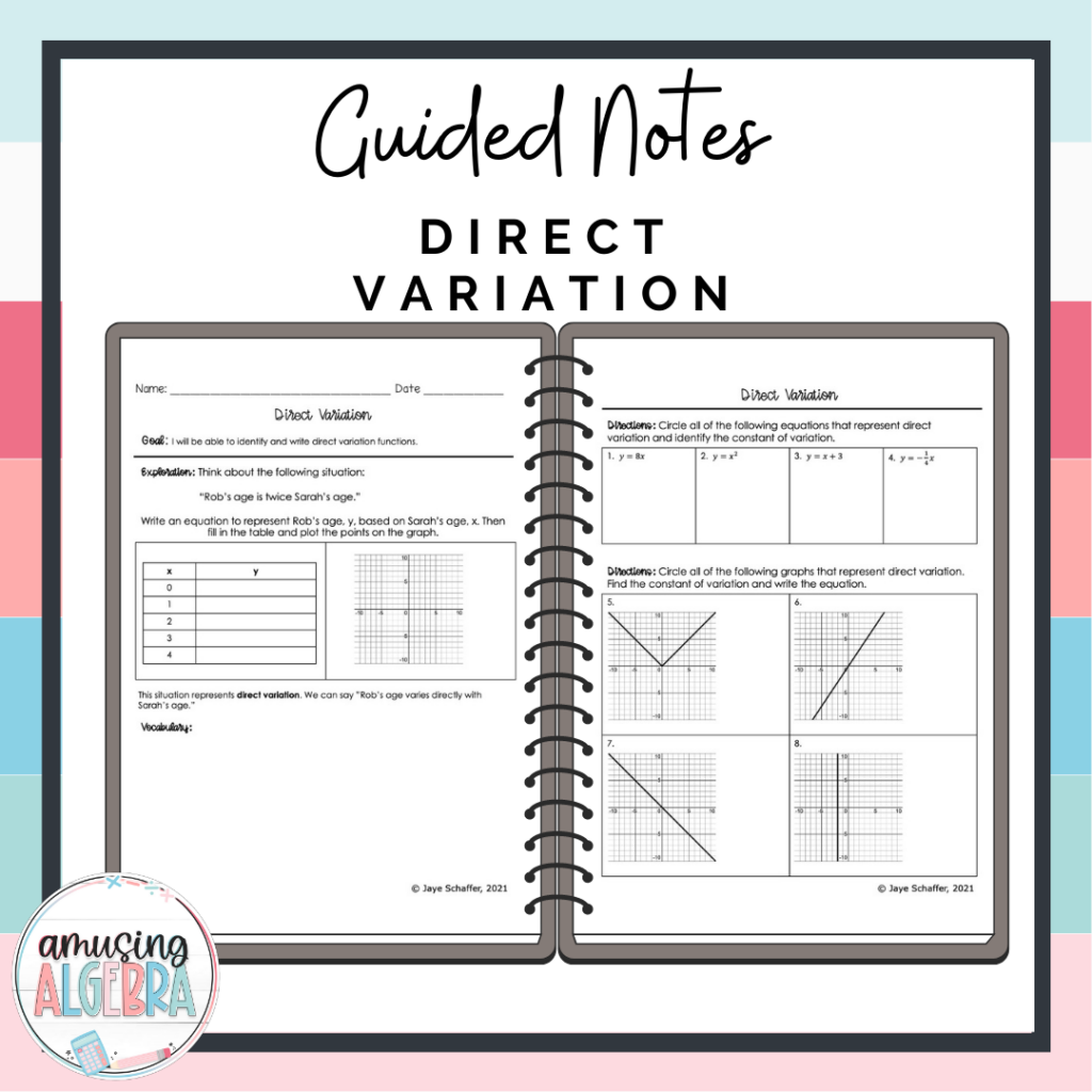 Algebra 1 Direct Variation Guided Notes | Made By Teachers