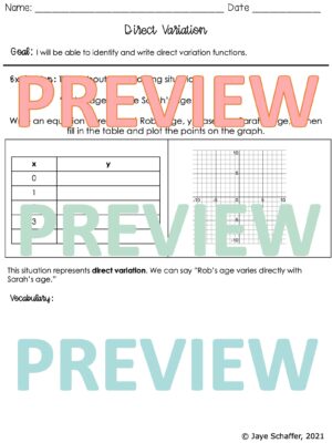 Algebra 1 Direct Variation Guided Notes | Made By Teachers