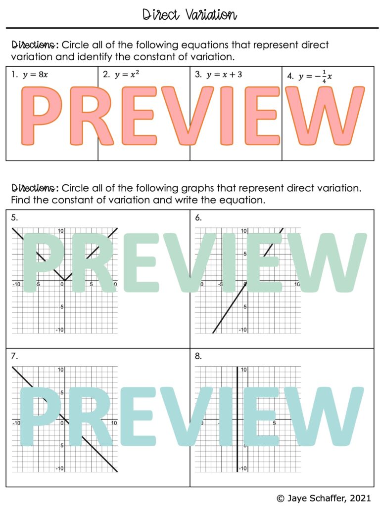 Algebra 1 Direct Variation Guided Notes | Made By Teachers