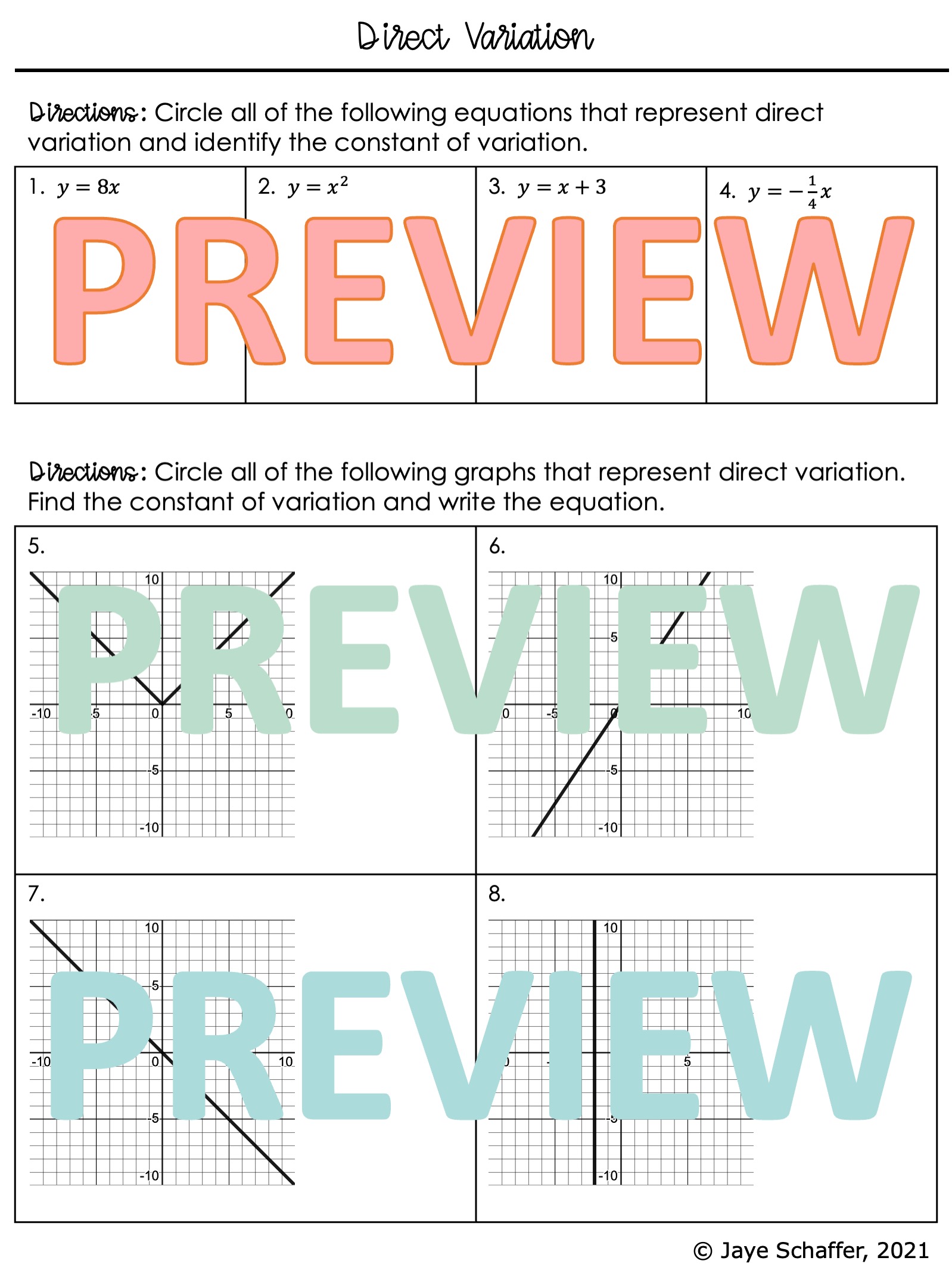 Algebra 1 Direct Variation Guided Notes | Made By Teachers
