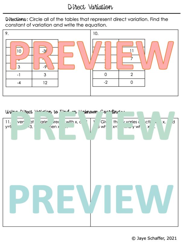 Algebra 1 Direct Variation Guided Notes - Made By Teachers