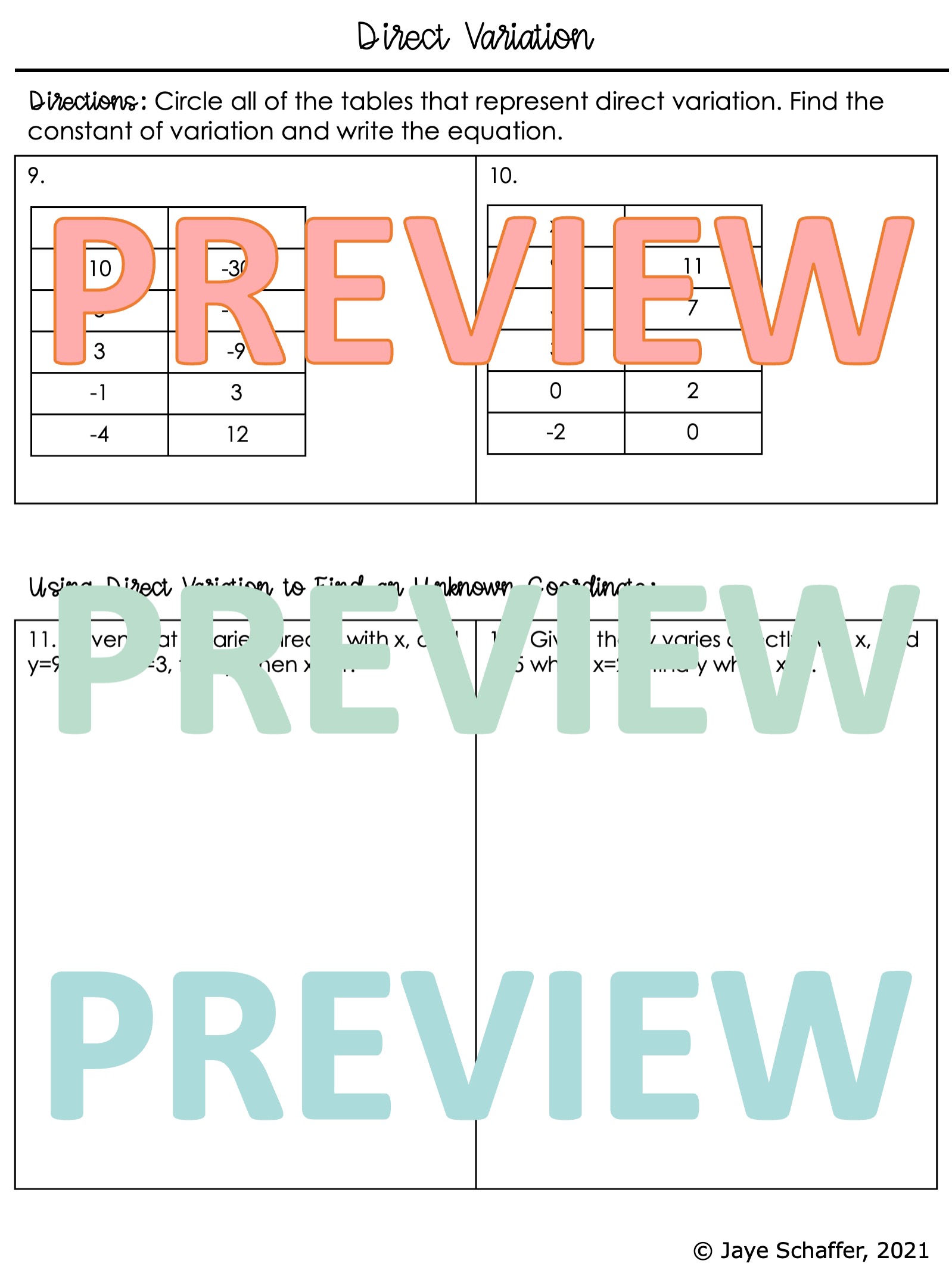Algebra 1 Direct Variation Guided Notes | Made By Teachers