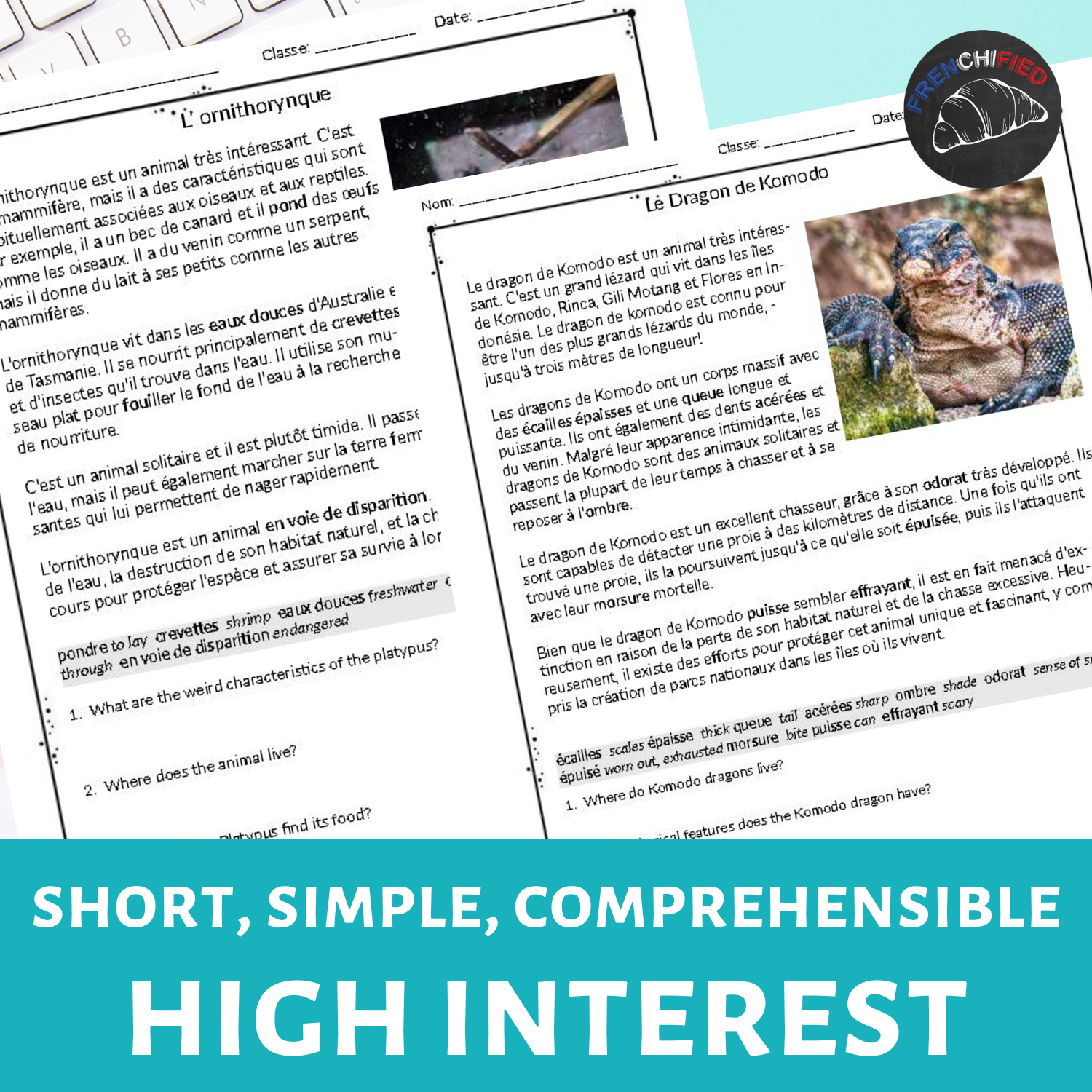 Short French reading passages - Les animaux | Made By Teachers