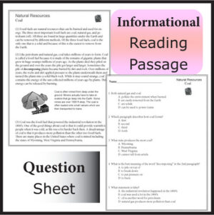Natural Resources Coal Reading Comprehension Passage and Questions ...