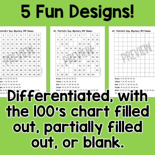 St. Patrick's Day 100's Chart Mystery Pictures | Math Numbers Practice ...