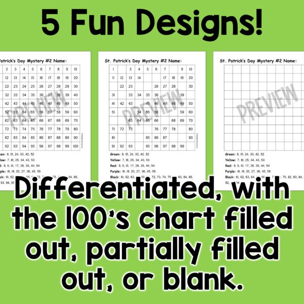 St. Patrick's Day 100's Chart Mystery Pictures | Math Numbers Practice ...