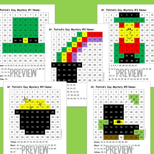 St. Patrick's Day 100's Chart Mystery Pictures | Math Numbers Practice ...