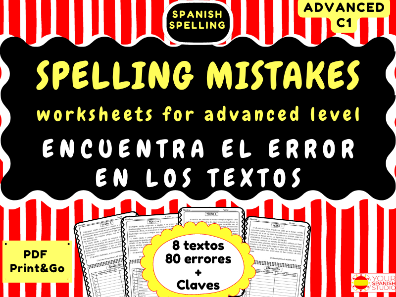 SPANISH SPELLING MISTAKES NO PREP ACTIVITIES ADVANCED 80 ERRORES EN ...