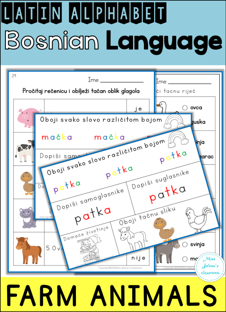 Bosnian Farm Animals Worksheets Latin Alphabet | Made By Teachers