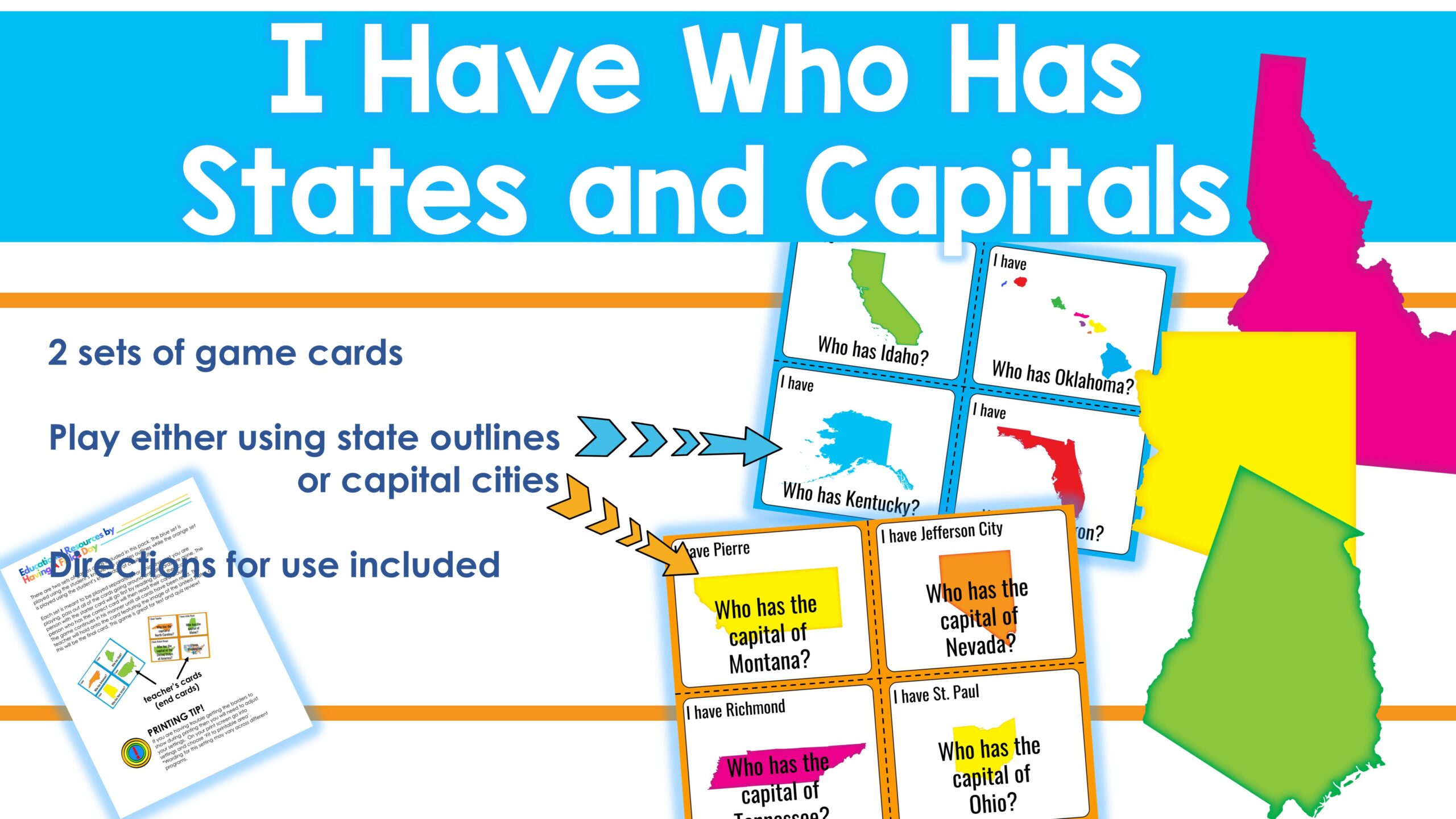 I Have Who Has States and Capitals Game | Made By Teachers