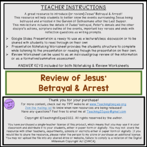 Review of Jesus Betrayal and Arrest Bible Overview Presentation with ...