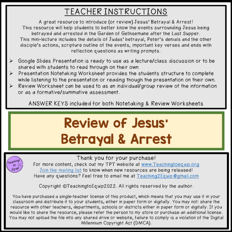 Review of Jesus Betrayal and Arrest Bible Overview Presentation with ...