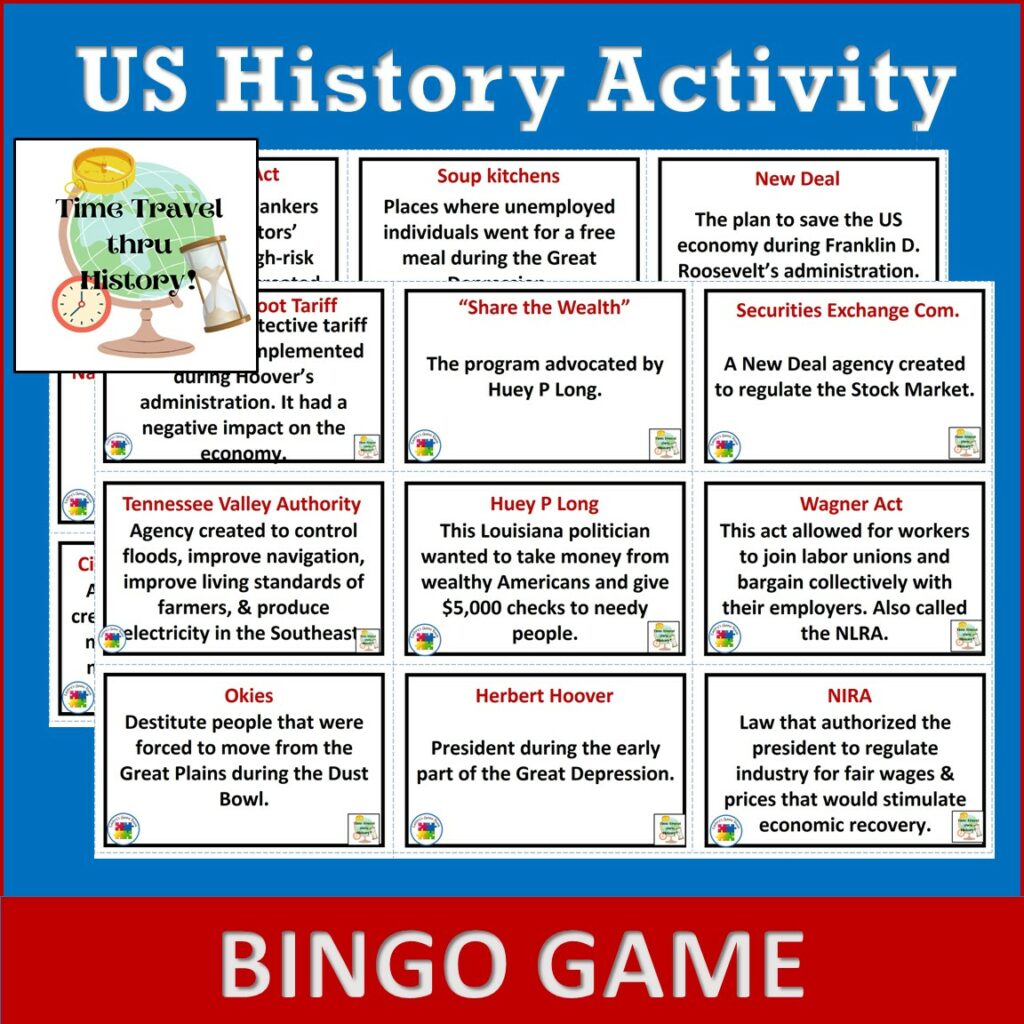 The Great Depression and New Deal BINGO Review Game | Made By Teachers