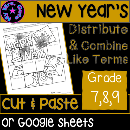 New Year’s Distribute & Combine Like Terms Math Cut and Paste Activity ...