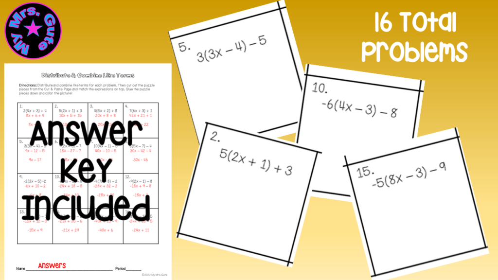 New Year’s Distribute & Combine Like Terms Math Cut and Paste Activity ...