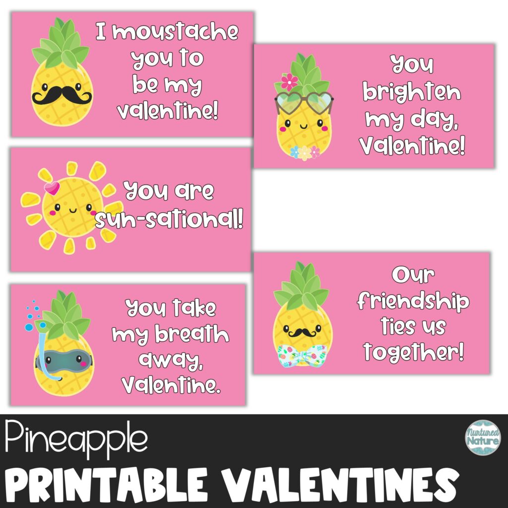 Pineapple Valentines Printable Cards for Students - Pink Fruit Theme ...