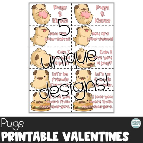 Pug Printable Valentines - Dog Valentine’s Day Cards for Students Class ...