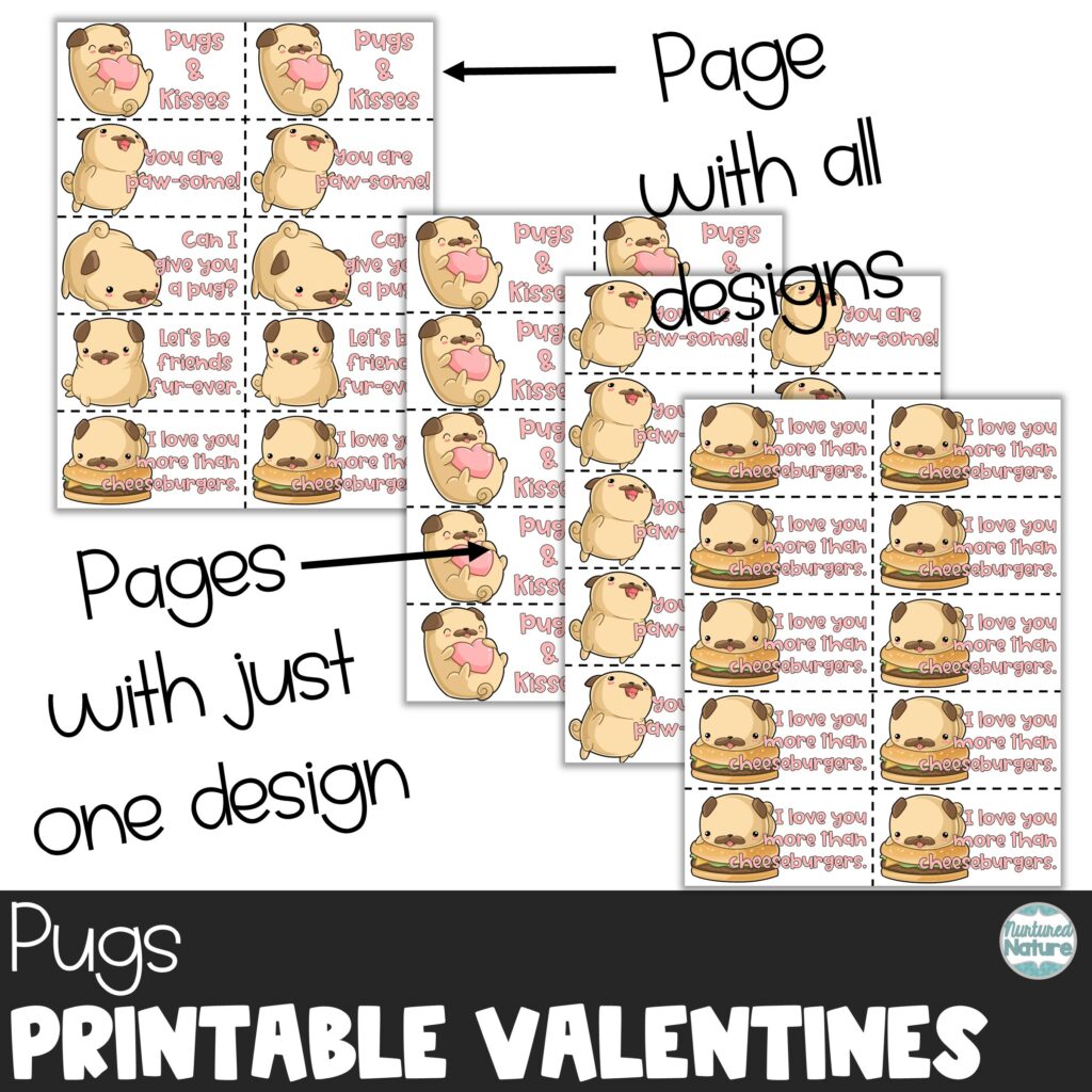 Pug Printable Valentines - Dog Valentine’s Day Cards for Students Class ...