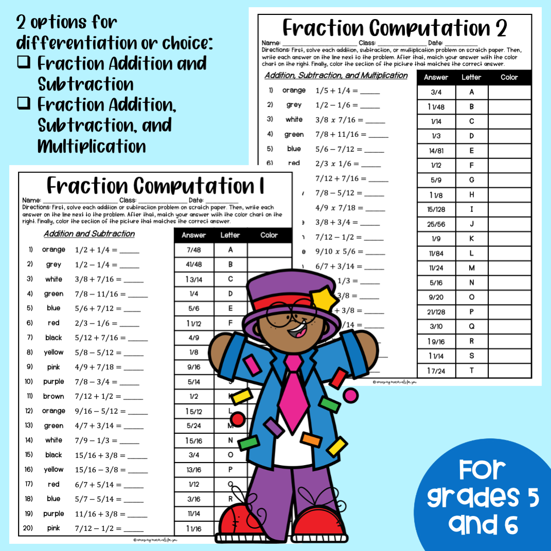 New Years Eve Fraction Computation Color By Code | Made By Teachers