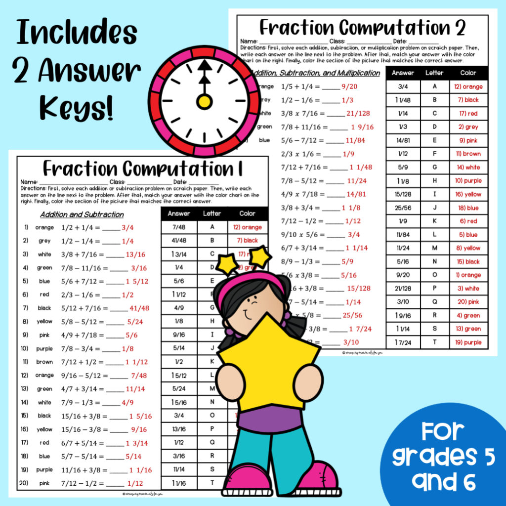 New Years Eve Fraction Computation Color By Code | Made By Teachers