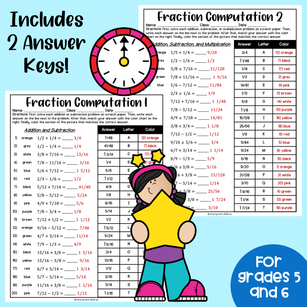 New Years Eve Fraction Computation Color By Code | Made By Teachers