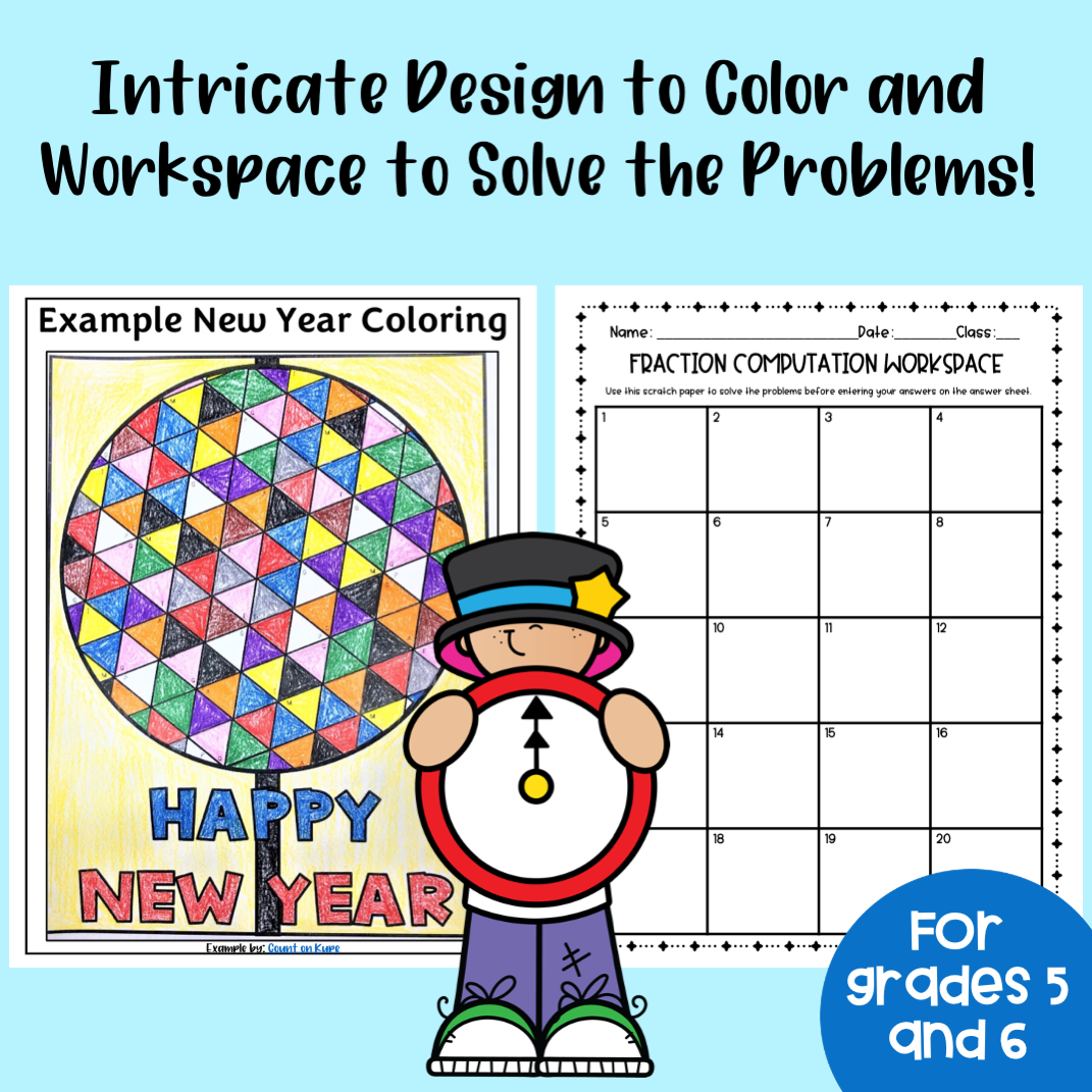 New Years Eve Fraction Computation Color By Code | Made By Teachers