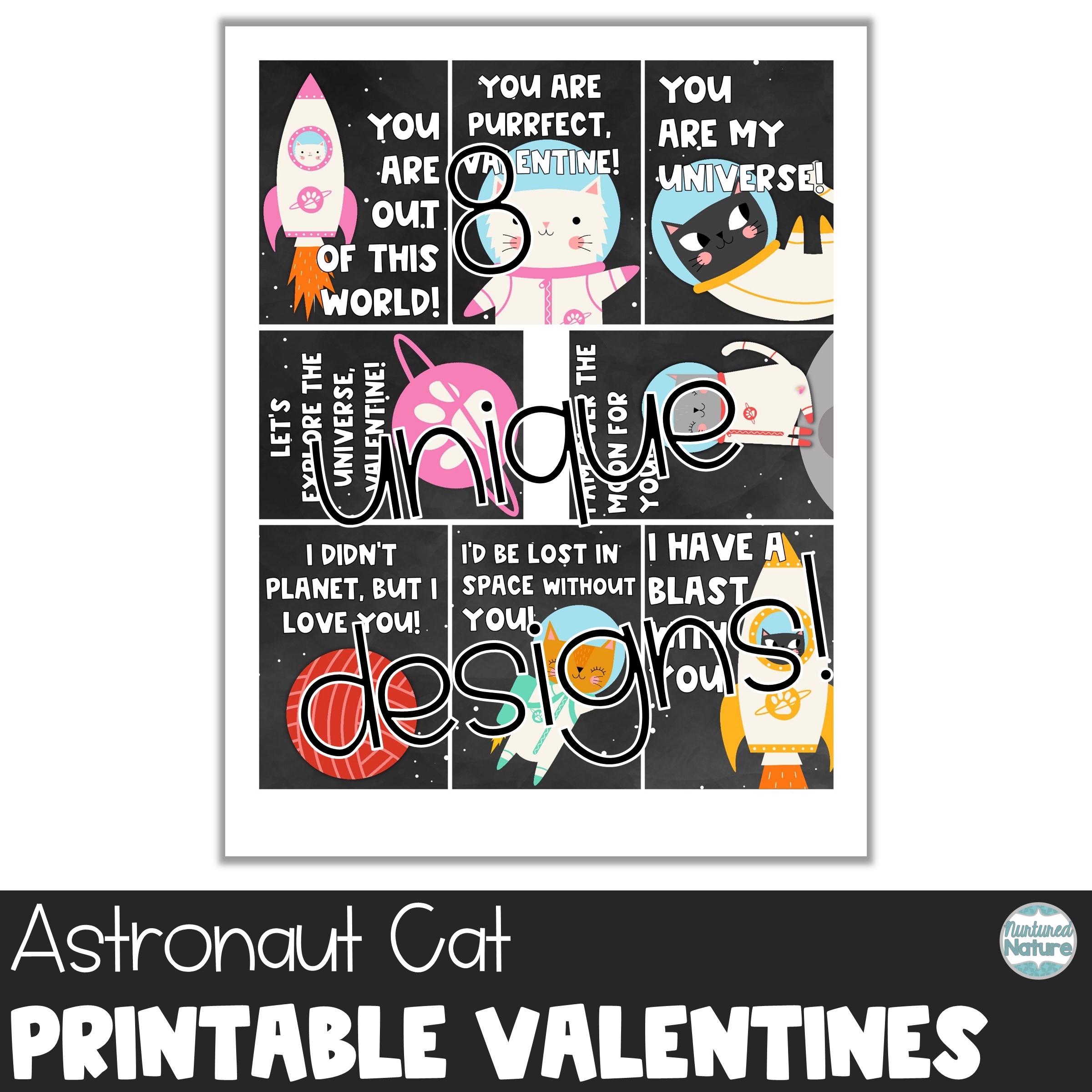 Astronaut Cats Valentine’s Day Cards Printable - Space Theme | Made By ...