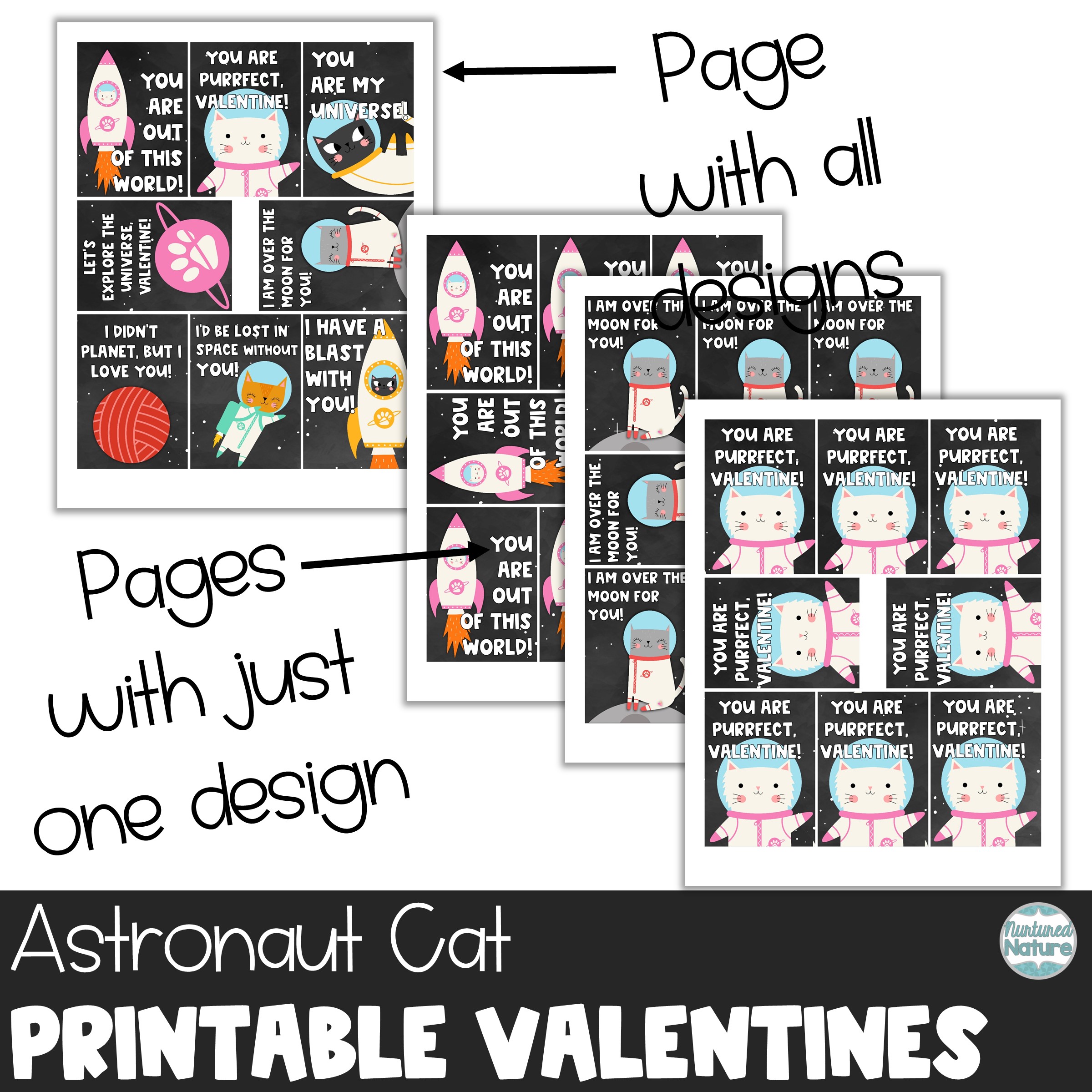 Astronaut Cats Valentine’s Day Cards Printable - Space Theme | Made By ...