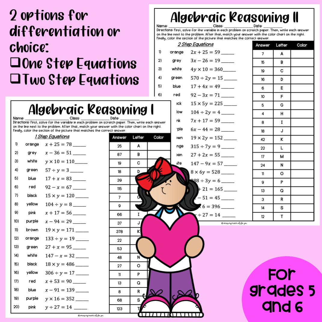 Valentines Algebraic Reasoning Color By Code | Made By Teachers