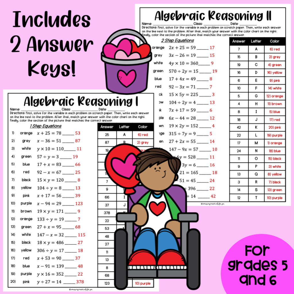 Valentines Algebraic Reasoning Color By Code | Made By Teachers