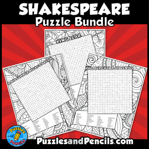 William Shakespeare Word Search Puzzle Activity Page BUNDLE | 10 ...