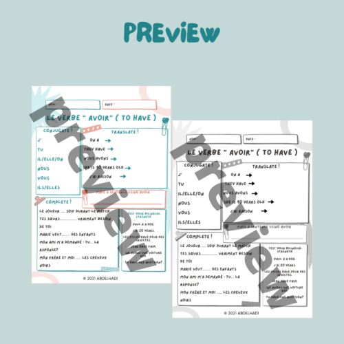 French Verb AVOIR Worksheet. Le Verbe AVOIR au présent de l'indicatif ...