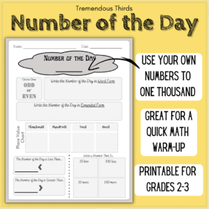 Printable Number of the Day Math Warm-Up Student Activity Grades 3-4 ...
