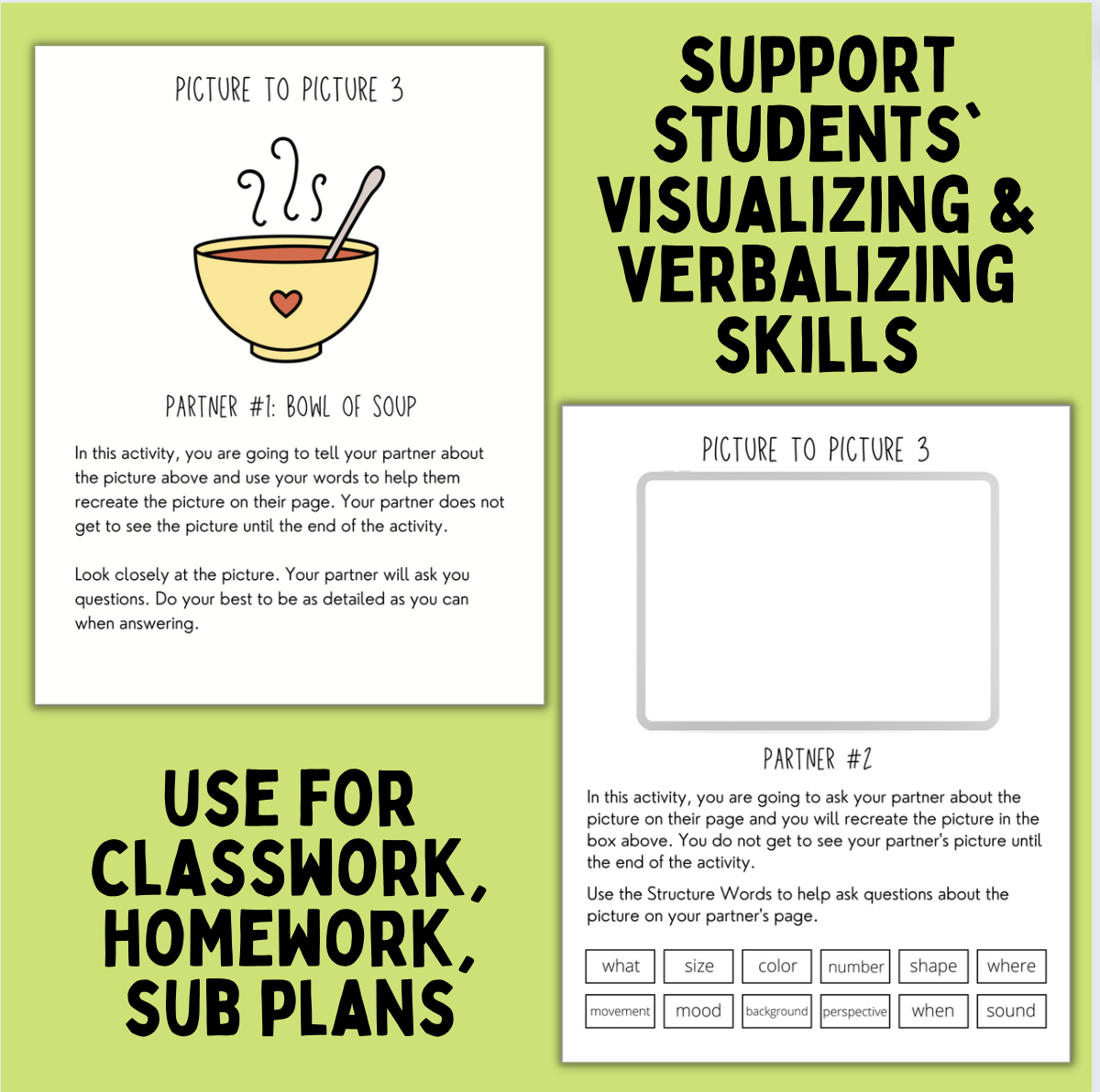 20 Verbalize Strategy "Picture to Picture" Activities for Reading ...